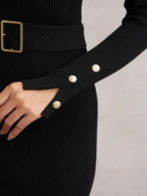 REISS Willow Rib-knit Midi Dress - Black