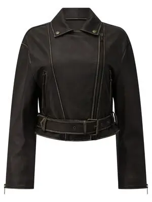 Max Mara Belted Leather Jacket - Brown