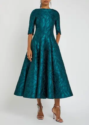 Talbot Runhof Patterned-jacquard Woven Midi Dress - Blue