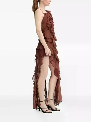 ALOHAS Ruffled Asymmetric Dress - Brown