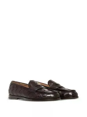 SCAROSSO Woven Leather Loafers - Brown