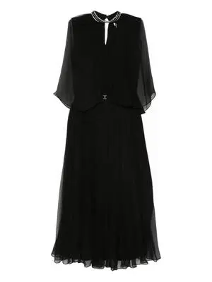 NISSA Crystal-detail Silk Midi Dress - Black