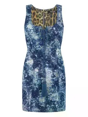 Roberto Cavalli Lace-up Denim Mini Dress - Blue