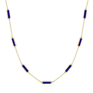 THE LOVERY FINE JEWELRY 14k Yellow Gold Lapis Bar Chain Necklace - Blue