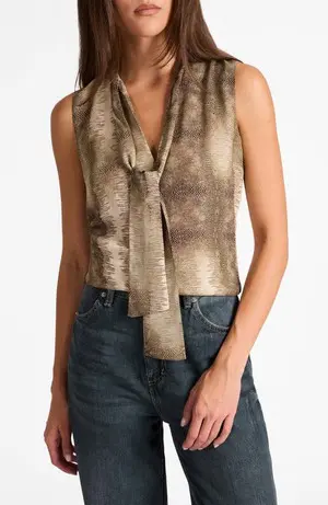 Santorelli Teca Sleeveless Tie-neck Blouse
