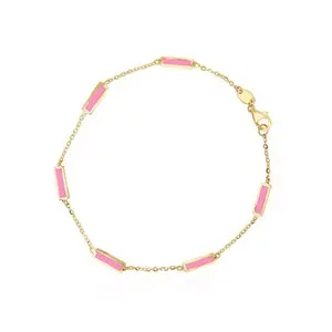 THE LOVERY FINE JEWELRY 14k Yellow Gold Bar Chain Bracelet - Bubblegum Pink