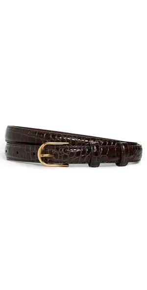 NILI LOTAN Jane Croc-embossed Belt - Dark Brown Croc Embossed