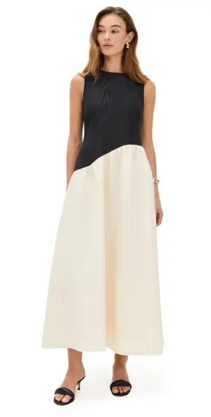 SIMONMILLER Laurel Moire Midi Dress - Black/bone