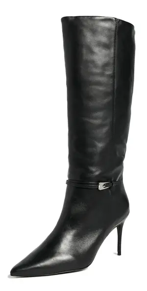 Black Suede Studio Buckled Boots For Women