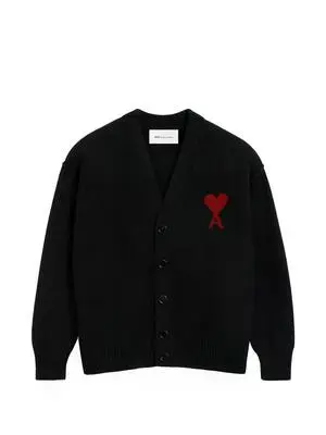 AMI Paris AMI Paris Ami De Cœur Intarsia-Knit Wool Cardigan Black