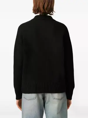 AMI Paris De Cœur Intarsia-knit Wool Cardigan - Black