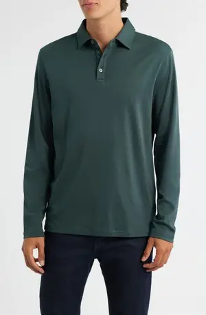 Robert Barakett Georgia Long Sleeve Pima Cotton Polo - Deep Green
