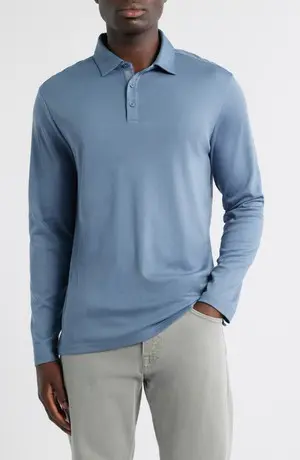 Robert Barakett Georgia Long Sleeve Pima Cotton Polo - Ocean Wave