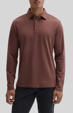 Robert Barakett Georgia Long Sleeve Pima Cotton Polo - Rusty Brown
