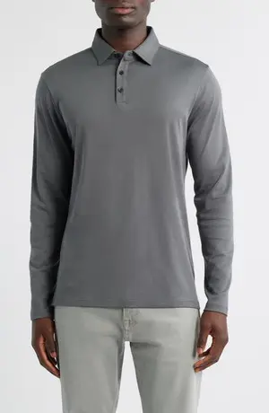 Robert Barakett Georgia Long Sleeve Pima Cotton Polo - Smoke