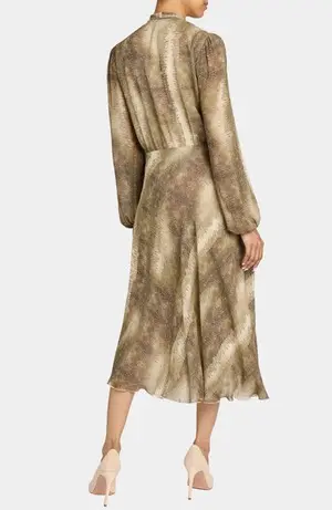 Santorelli Printed Tie-neck Midi Dress