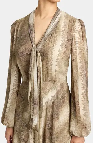 Santorelli Printed Tie-neck Midi Dress
