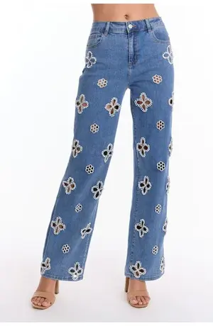 The Noli Shop Floral Jeans For Women