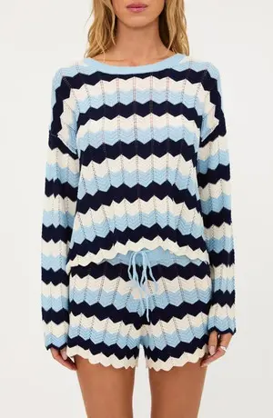 Beach Riot Beach Stripe Pointelle Cover-up Sweater - Ultramarine Chevron