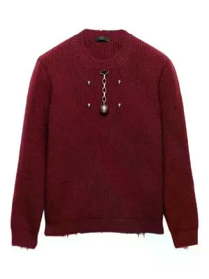 Prada Wool Crew-neck Sweater With Pendant - Red