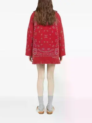 Alanui Bandana-jacquard Fringe Cardigan - Red