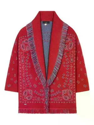 Alanui Bandana-jacquard Fringe Cardigan - Red