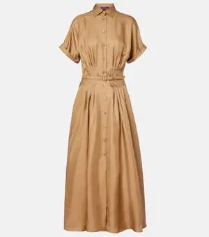 Ralph Lauren Silk Satin Midi Shirt Dress - Beige