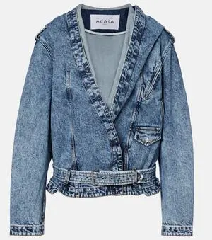 Alaïa Belted Hooded Denim Jacket - Blue