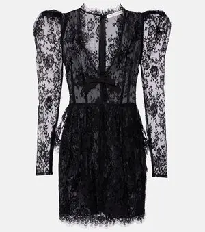 Alessandra Rich Bow-detail Lace Minidress - Black