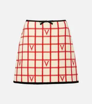 Valentino Garavani Vlogo Checked Miniskirt - Beige