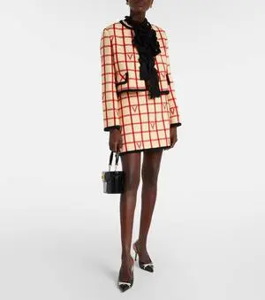 Valentino Garavani Vlogo Checked Miniskirt - Beige