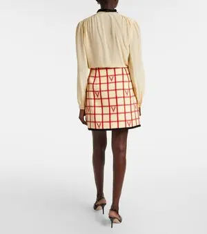Valentino Garavani Vlogo Checked Miniskirt - Beige