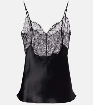 NILI LOTAN Mabelle Lace-trimmed Silk Camisole - Black