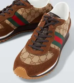 Gucci Re-motion Gg Canvas Suede-trimmed Sneakers - Brown