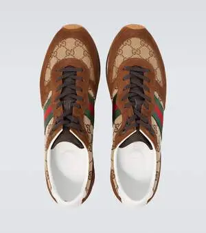 Gucci Re-motion Gg Canvas Suede-trimmed Sneakers - Brown