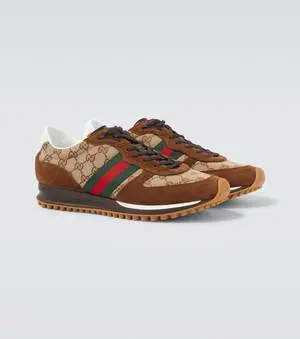 Gucci Re-motion Gg Canvas Suede-trimmed Sneakers - Brown