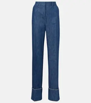 Valentino Garavani Straight Chambray Pants - Blue