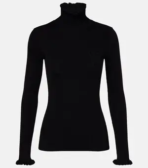 Valentino Garavani Ruffled Virgin Wool Sweater - Black