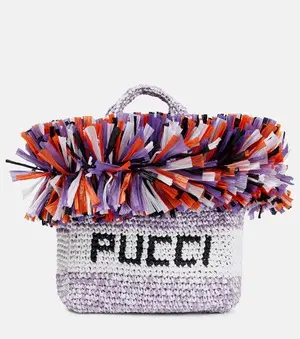 Emilio Pucci Logo Raffia-trimmed Tote - Multicoloured