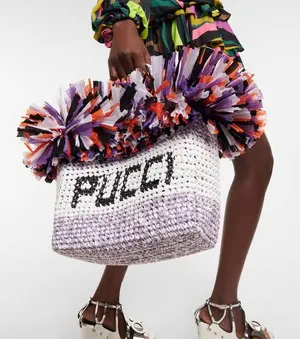 Emilio Pucci Logo Raffia-trimmed Tote