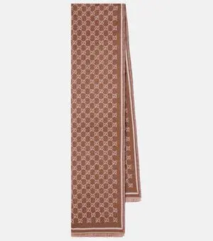 Gucci Gg Wool-blend Jacquard Scarf - Brown