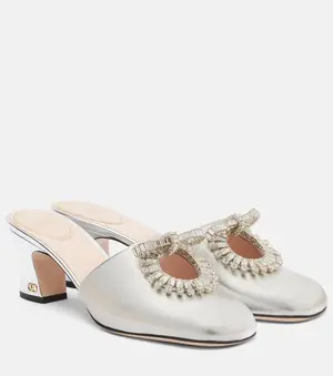Valentino Garavani Adamantine 60 Metallic Leather Mules - Silver