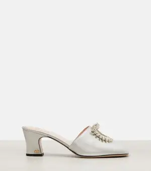 Valentino Garavani Adamantine 60 Metallic Leather Mules - Silver