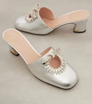 Valentino Garavani Adamantine 60 Metallic Leather Mules - Silver