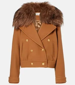 Chloé Cropped Shearling-trimmed Wool-blend Coat - Brown