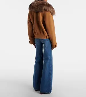 Chloé Cropped Shearling-trimmed Wool-blend Coat - Brown