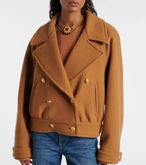 Chloé Cropped Shearling-trimmed Wool-blend Coat - Brown