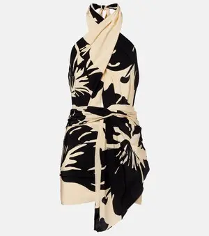 Johanna Ortiz Halterneck Floral Silk Minidress