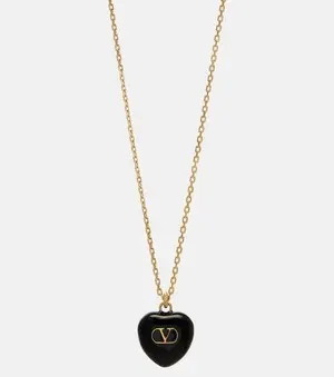 Valentino Garavani Cœur Royal Vlogo Enamel Pendant Necklace - Black