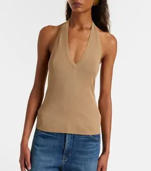 NILI LOTAN Ivey Halterneck Silk Top - Beige